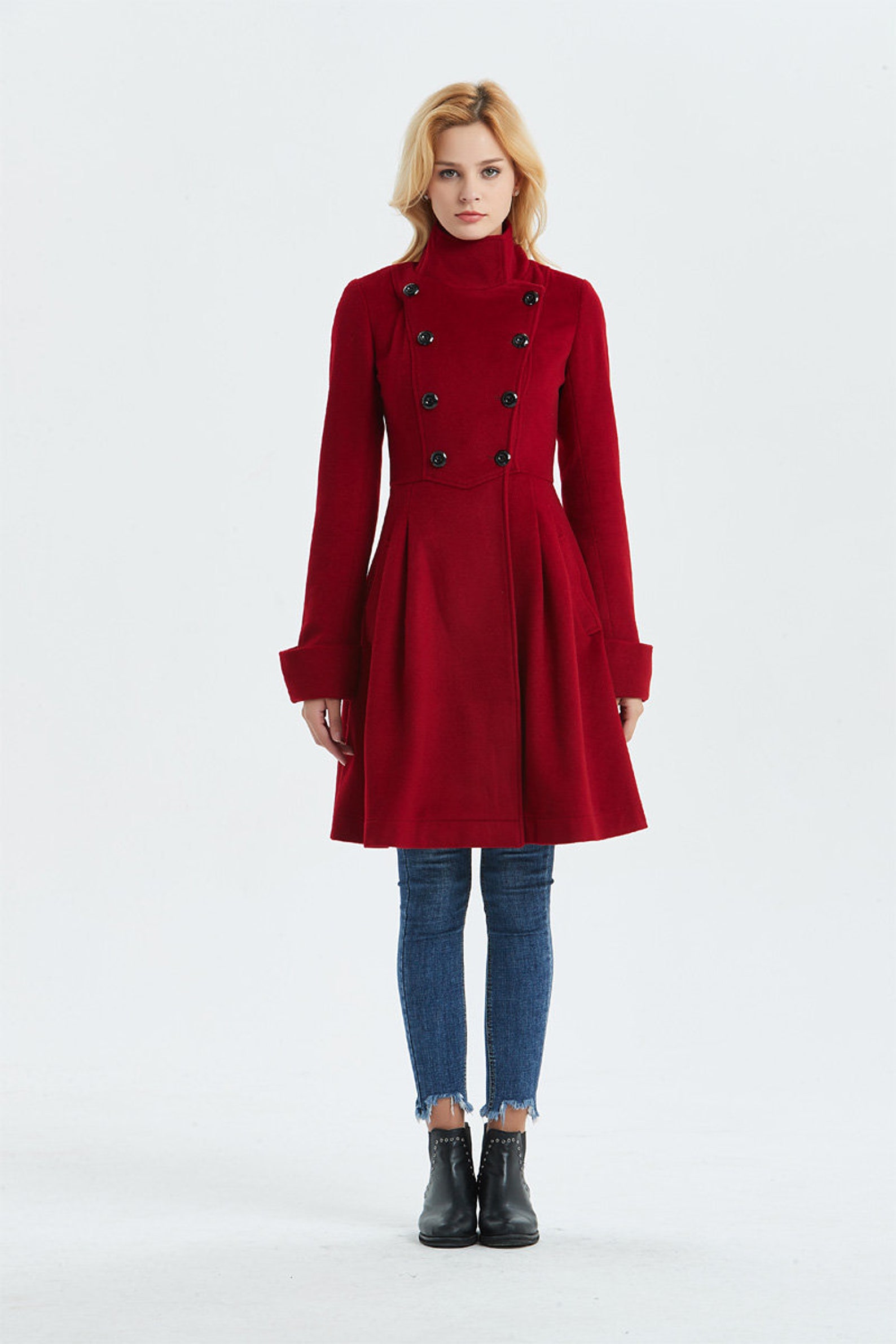 Red Wool Coat Wool Coat Women Military Coat Winter Coat - Etsy