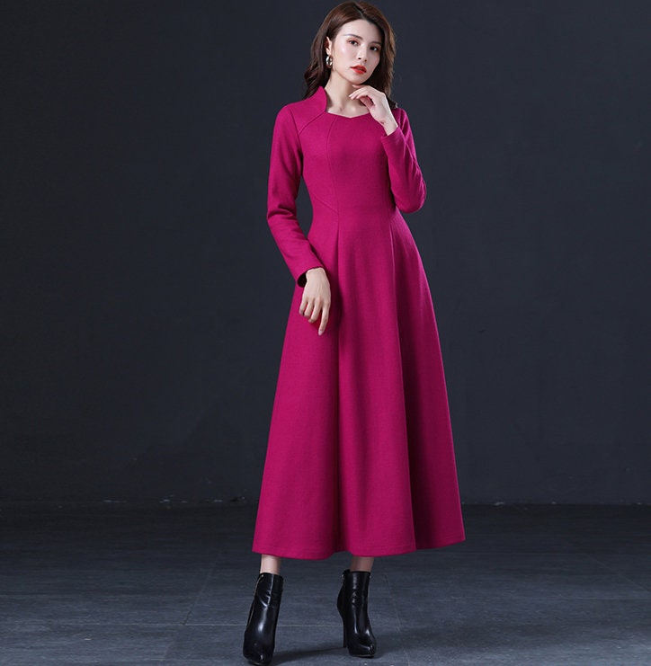 Rose Red Wool Dress Women Dress Maxi Dress Elegant Dress | Etsy