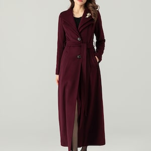 Burgundy Long Wool Coat Women, Winter Wool Coat Women, Wool Trech Coat ...