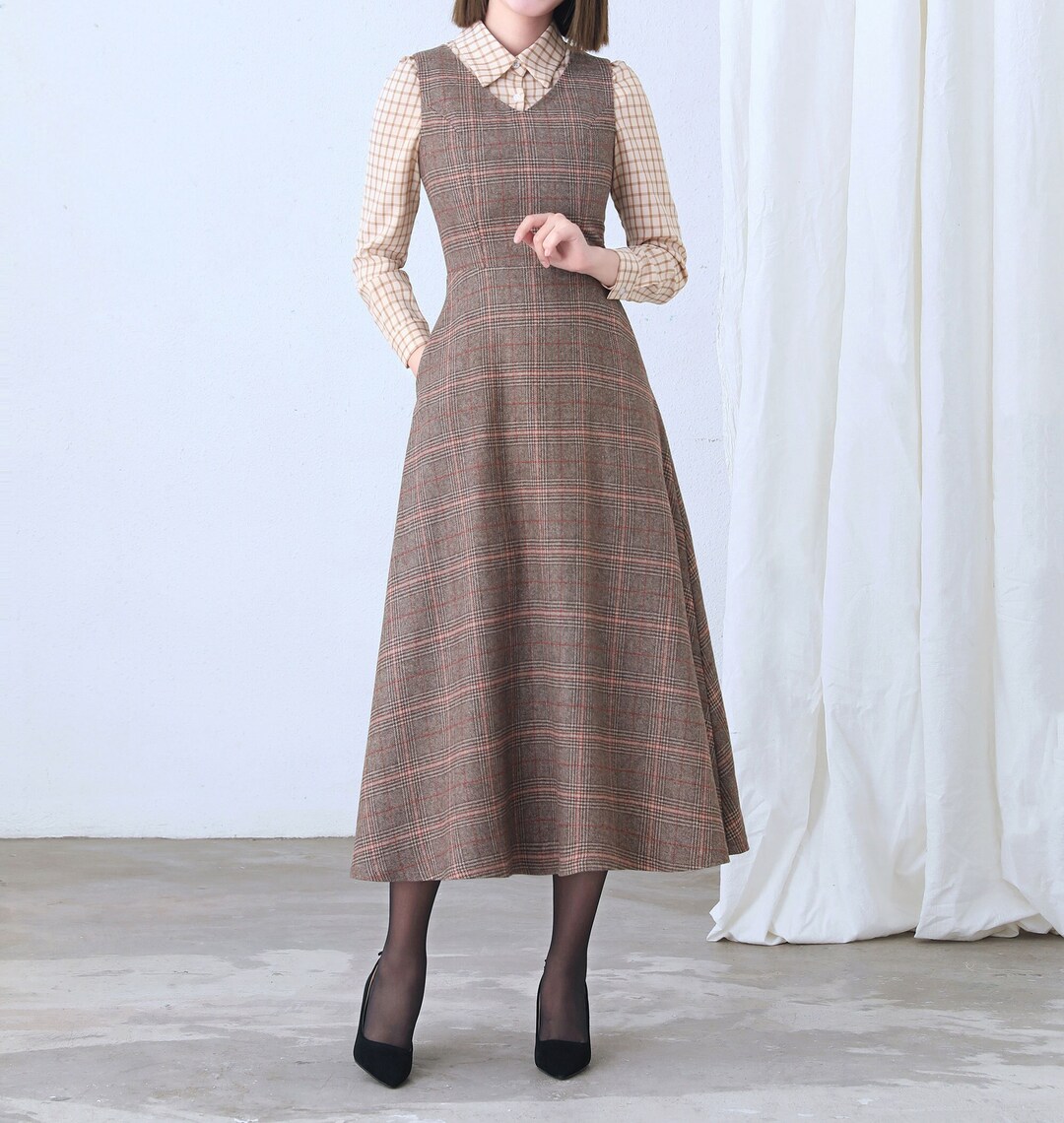 Wool Dress, Plaid Wool Dress, Women's Sleeveless Wool Dress, Winter ...