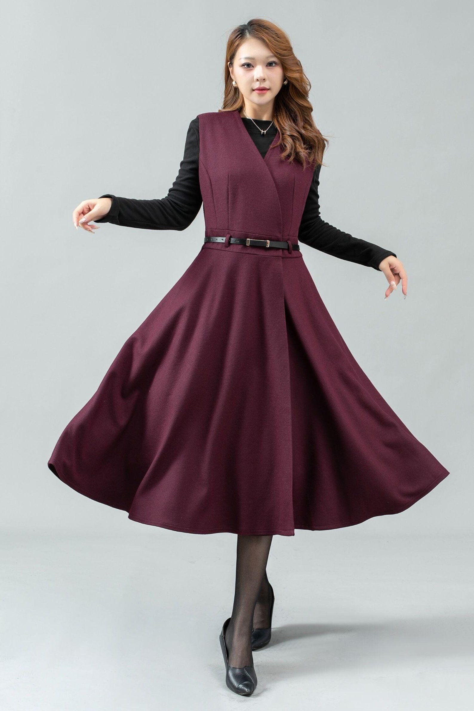 Wool Dress, Midi Wool Pinafore Dress, Sleeveless Wool Dress, Wrap Wool ...