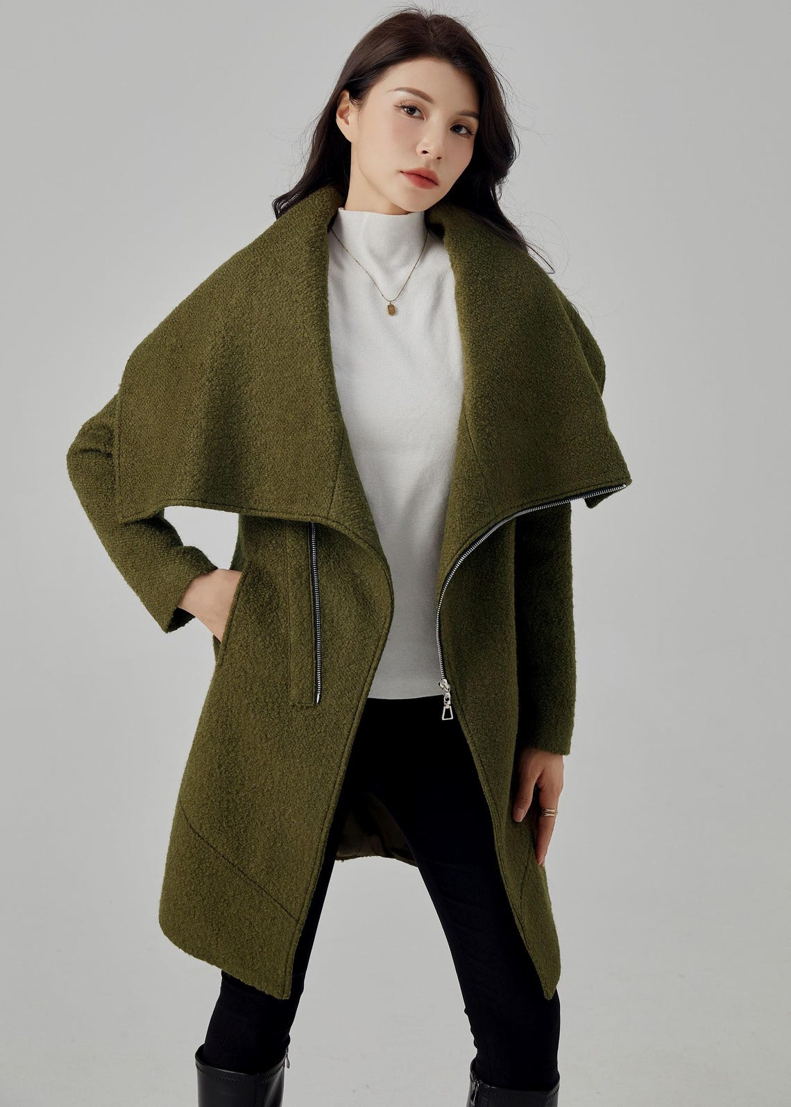 Asymmetrical Wool Coat, Winter Wool Coat, Pea Coat, Autumn Winter ...