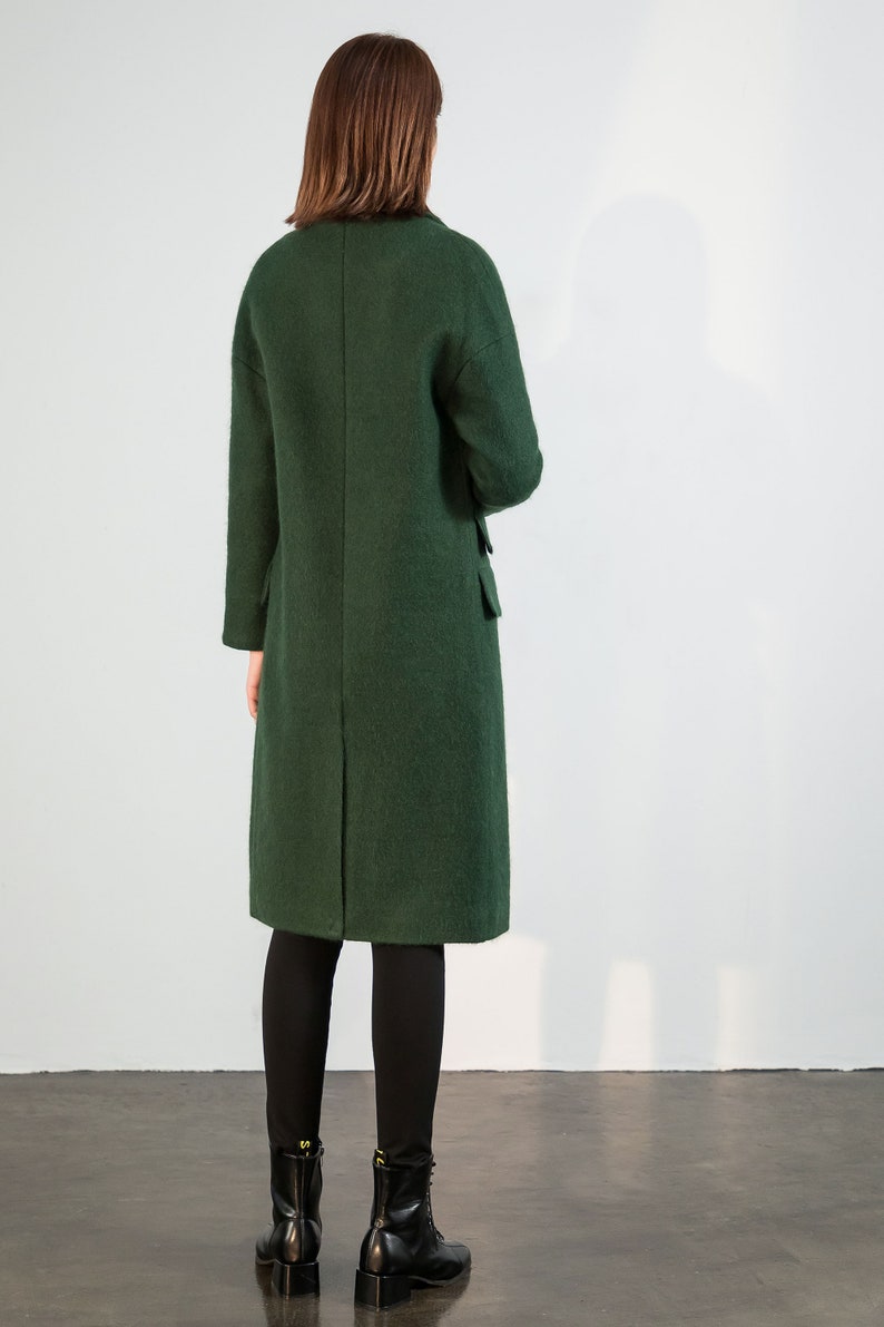Wool Coat, Green Long Wool Coat, Warm Winter Coat Women, Relaxed Fit ...
