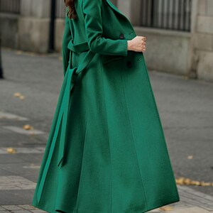 Emerald Green Wool Coat, Long Wool Coat, Double-breasted Wool Coat ...
