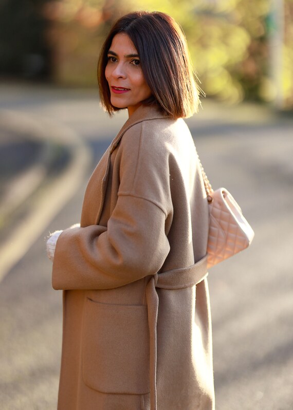 Wool Trench Coat, Camel Wool Coat Women, Long Belted Wool Wool Trench Coat, Camel Wool Coat Women, Long Belted Wool