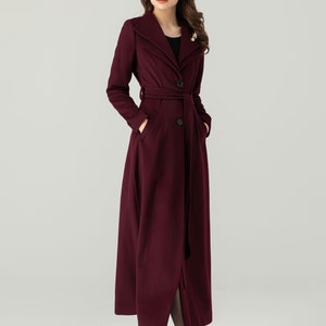 Burgundy Long Wool Coat Women, Winter Wool Coat Women, Wool Trech Coat ...