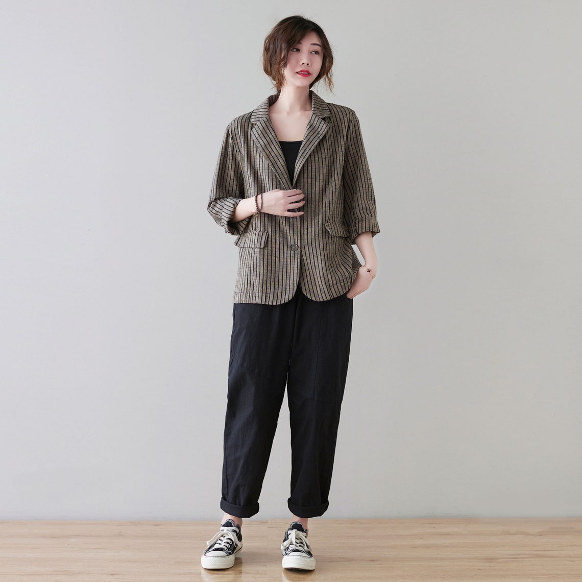 Relaxed Fit Striped Linen Jacket Linen Blazer Plus Size | Etsy