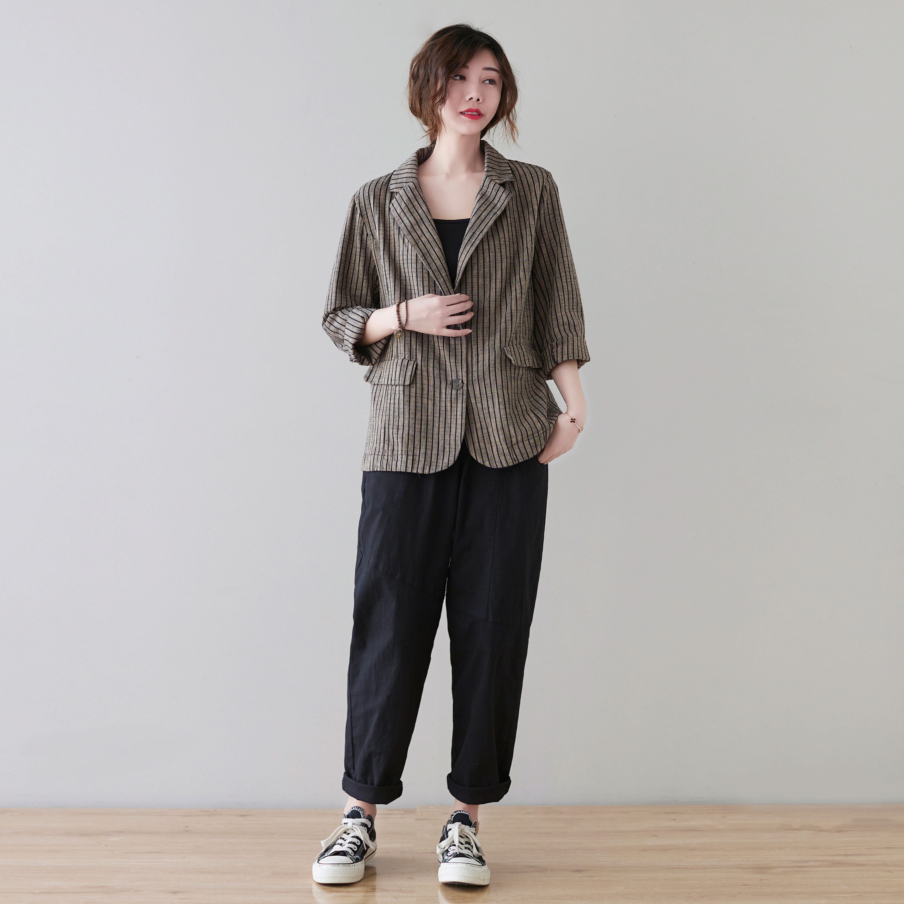 Relaxed Fit Striped Linen Jacket Linen Blazer Plus Size - Etsy