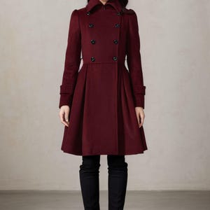 Wine Red Coat, Wool Coat, Winter Coat, Ladies Coat, Double Breasted ...