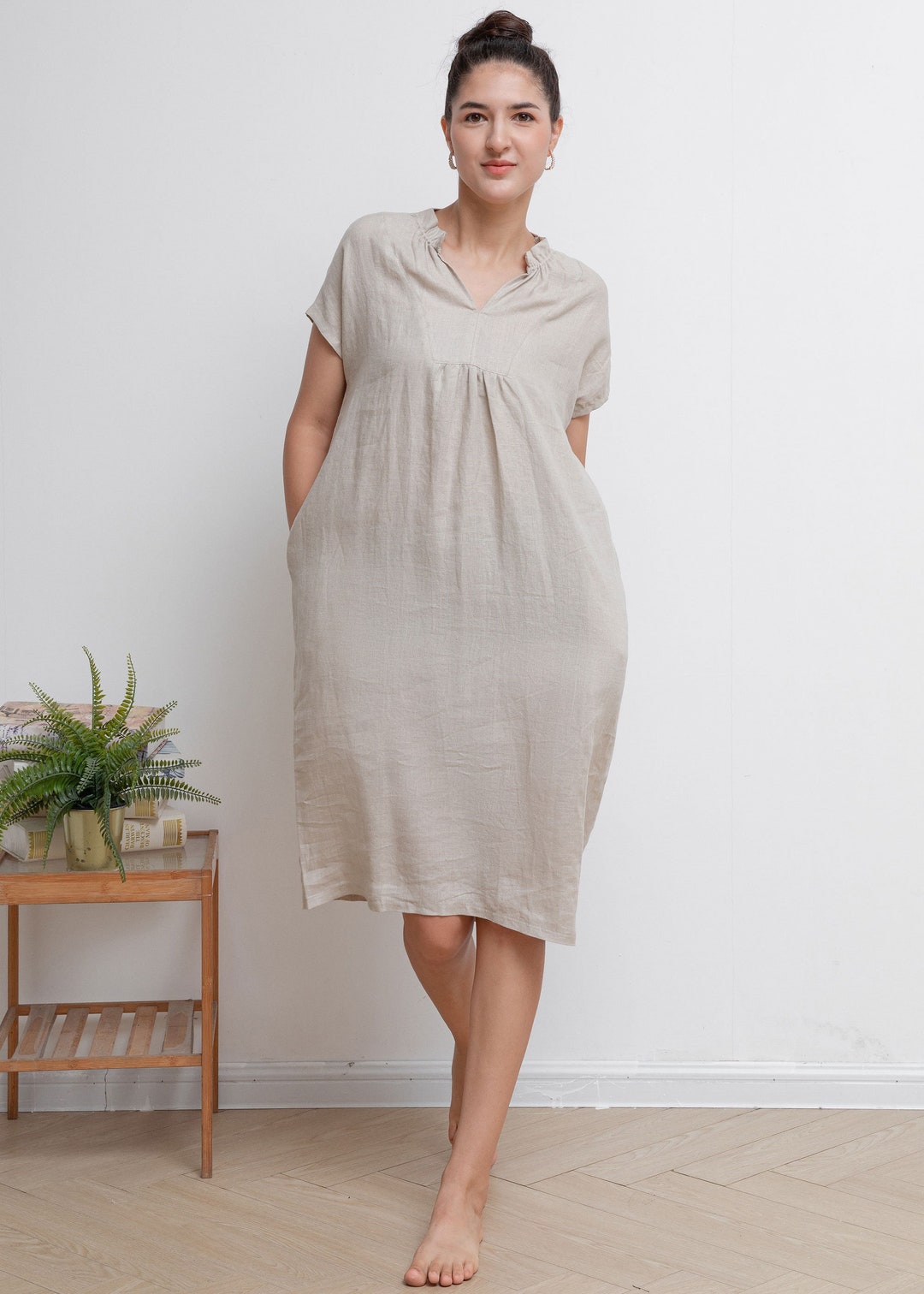 Linen Tunic Dress, Linen Midi Shift Dress, Plus Size Dress, Womens ...