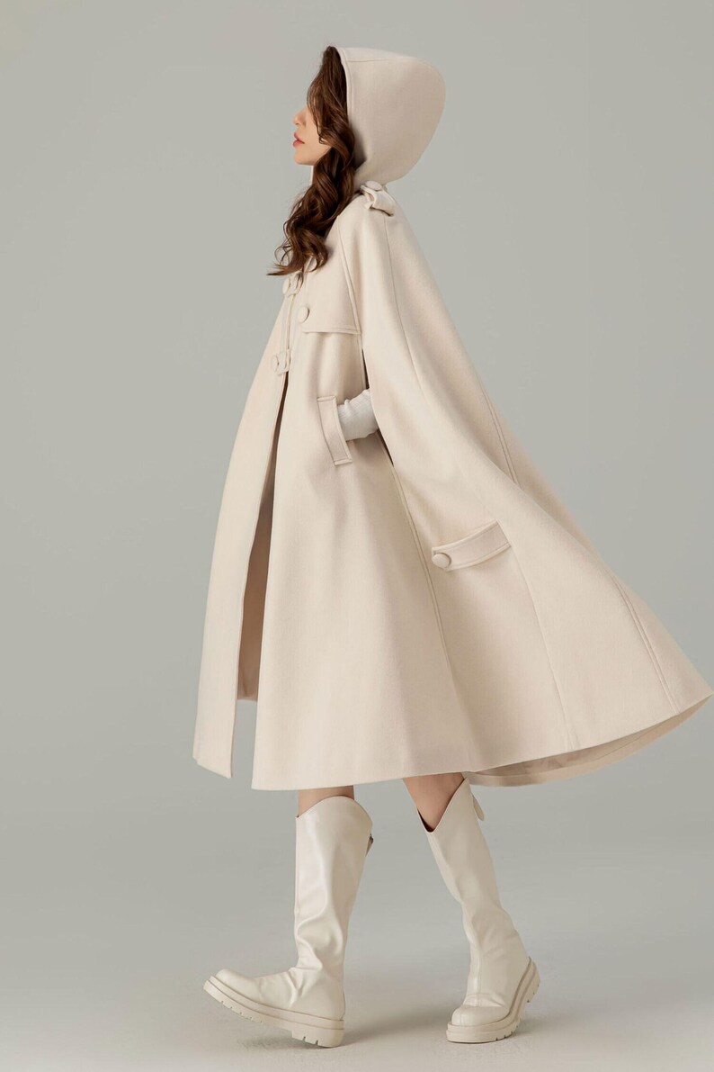 Wool Cape Coat, Hooded Wool Cape Coat, Winter Cape Coat, Womens Coat ...