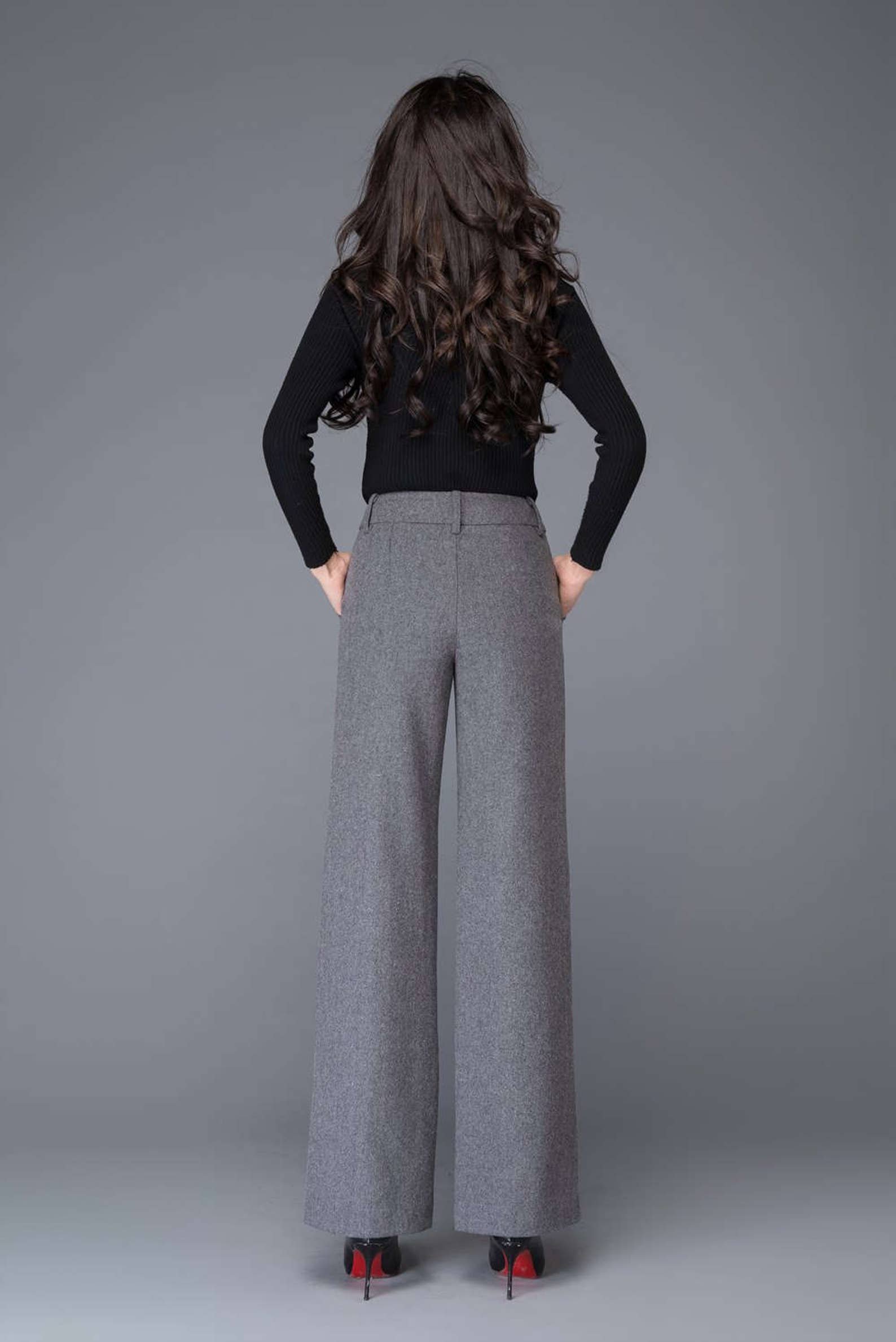 Gray Wool Pants, High Waisted Pants, Maxi Pants, Wool Pants, Wide Leg ...