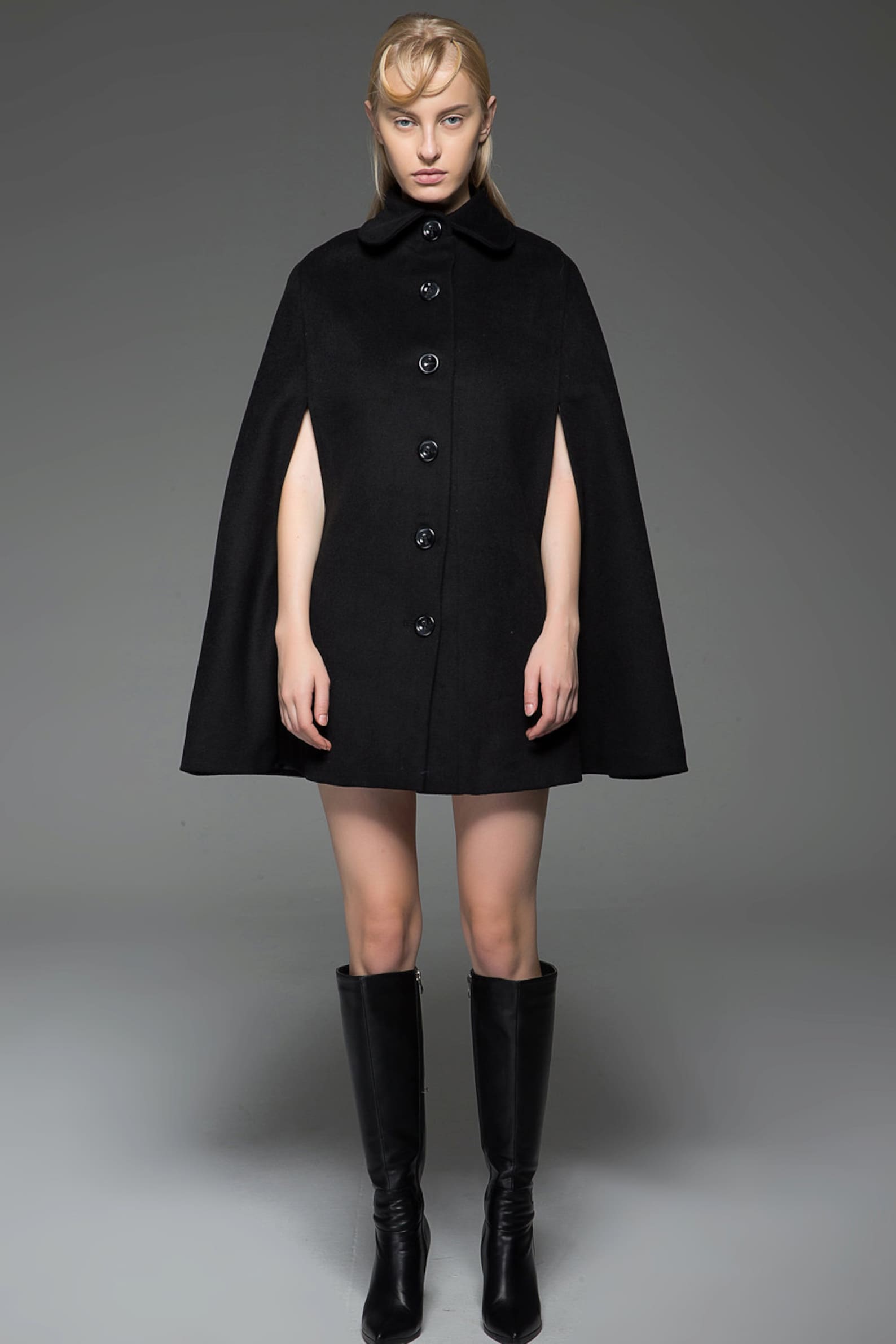 Wool Cape Coat Black Wool Cape Winter Cape Coat Black Wool - Etsy