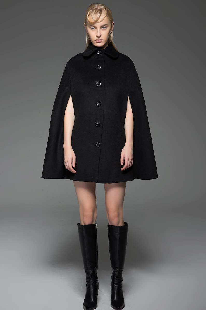 Wool Cape Coat, Black Wool Cape, Winter Cape Coat, Black Wool Poncho ...