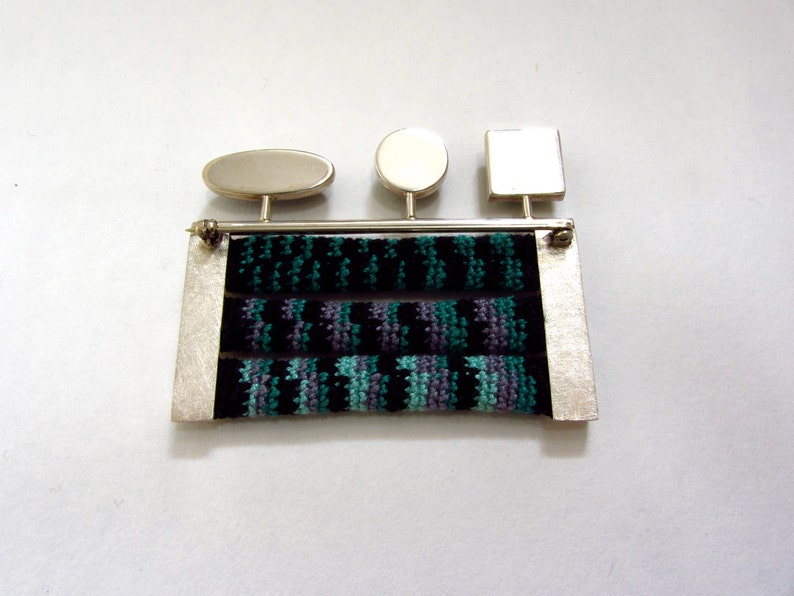 Handcrafted Pin, Miniature Crochet Brooch, Sterling Silver, Malacite ...