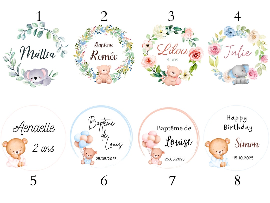 Personalized Animal Labels for Baptism, Birth, Children's Party Set of ...