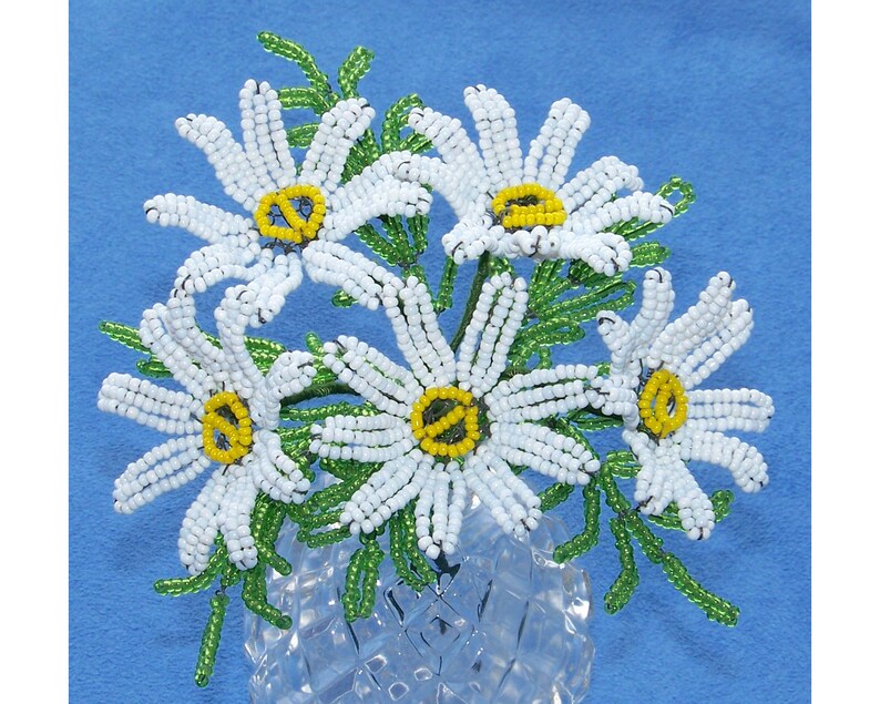 French Beaded White Daisies Flower Bouquet | Etsy