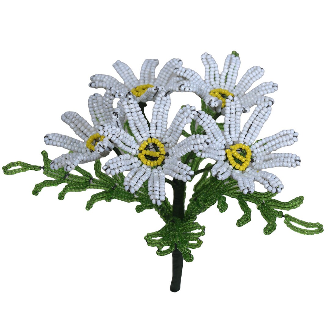 French Beaded White Daisies Flower Bouquet - Etsy