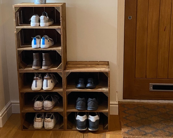 Farmhouse Shoe Rack Handmade Crate Style Rustic Shoe Storage Medium ...