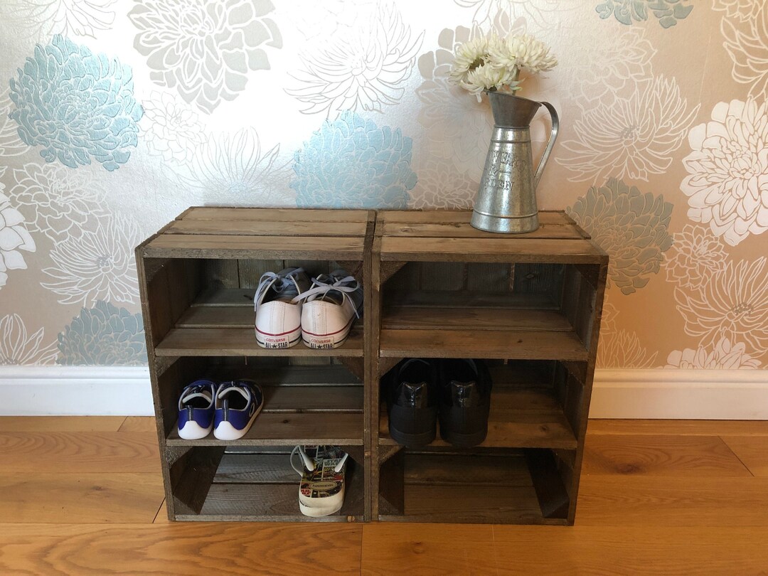 Rustic Handmade Crate Shoe Rack Unit Shoe Storage Organiser Dark Brown ...