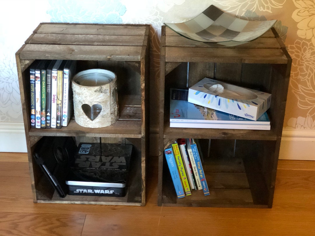 Rustic Bedside Table Crates Set of 2 Dark Brown Wooden - Etsy