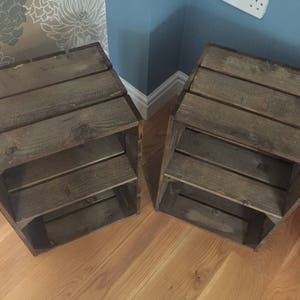 Rustic Bedside Table Crates Set of 2 Dark Brown Wooden - Etsy