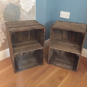 Rustic Bedside Table Crates Set of 2 Dark Brown Wooden - Etsy