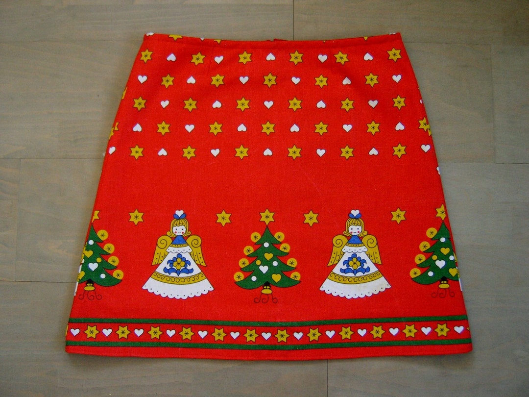 Vintage Weihnachtliche Tischdecke Rock: 60s Engelbaum A-Line (Größe M ...