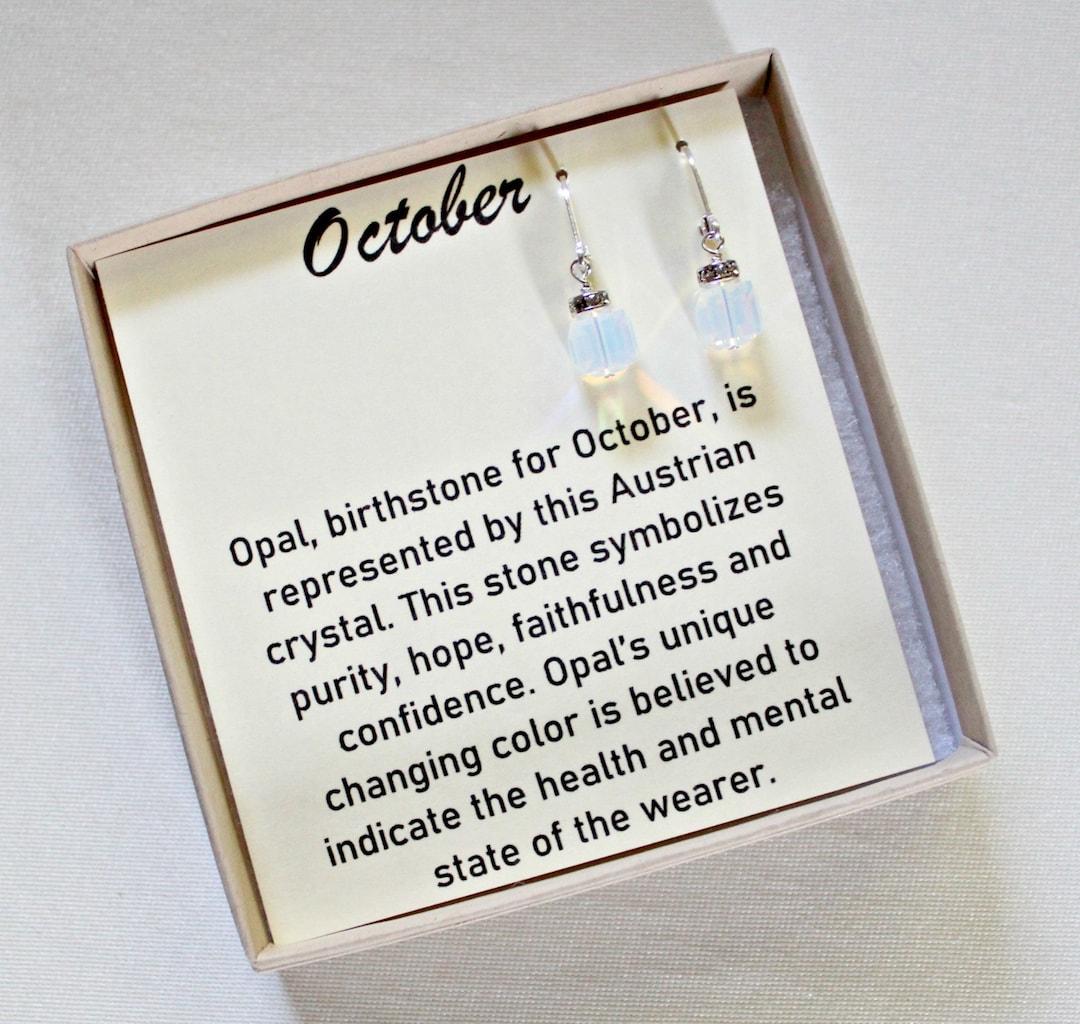 October Birthstone Earrings, Opal Swarovski Cubes, Unique Birthday ...