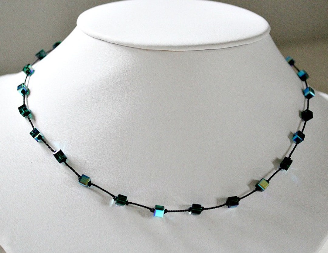 Emerald Green Swarovski Crystal Cube Necklace, Sterling Silver Clasp - Etsy
