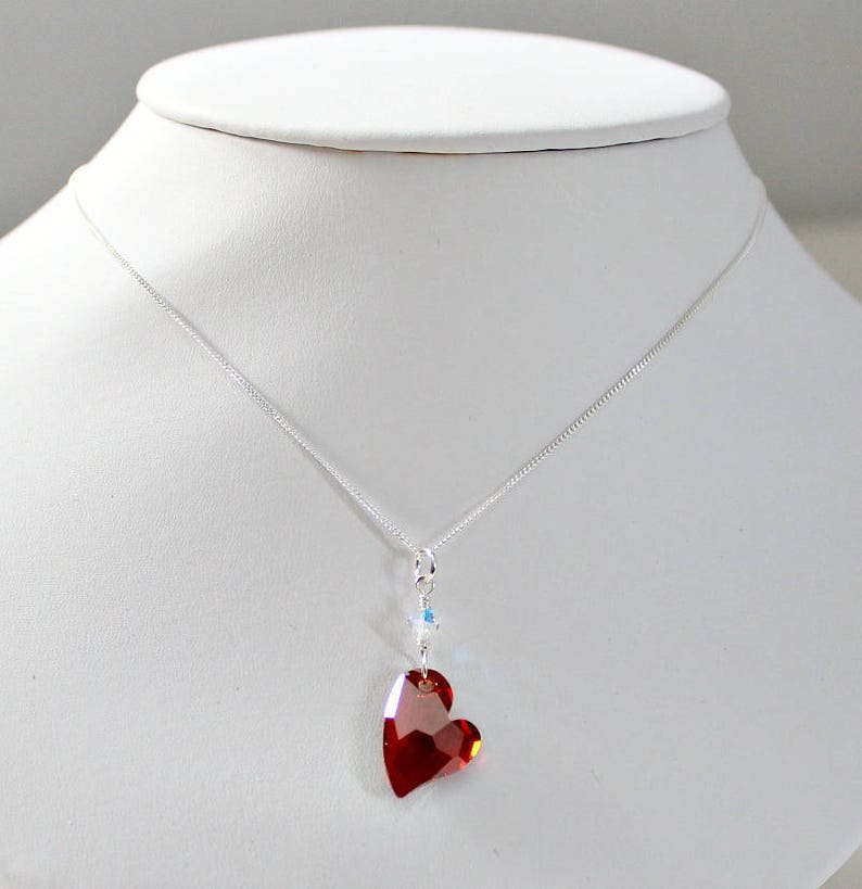 Red Crystal Heart Necklace Swarovski Heart Pendant Stocking | Etsy