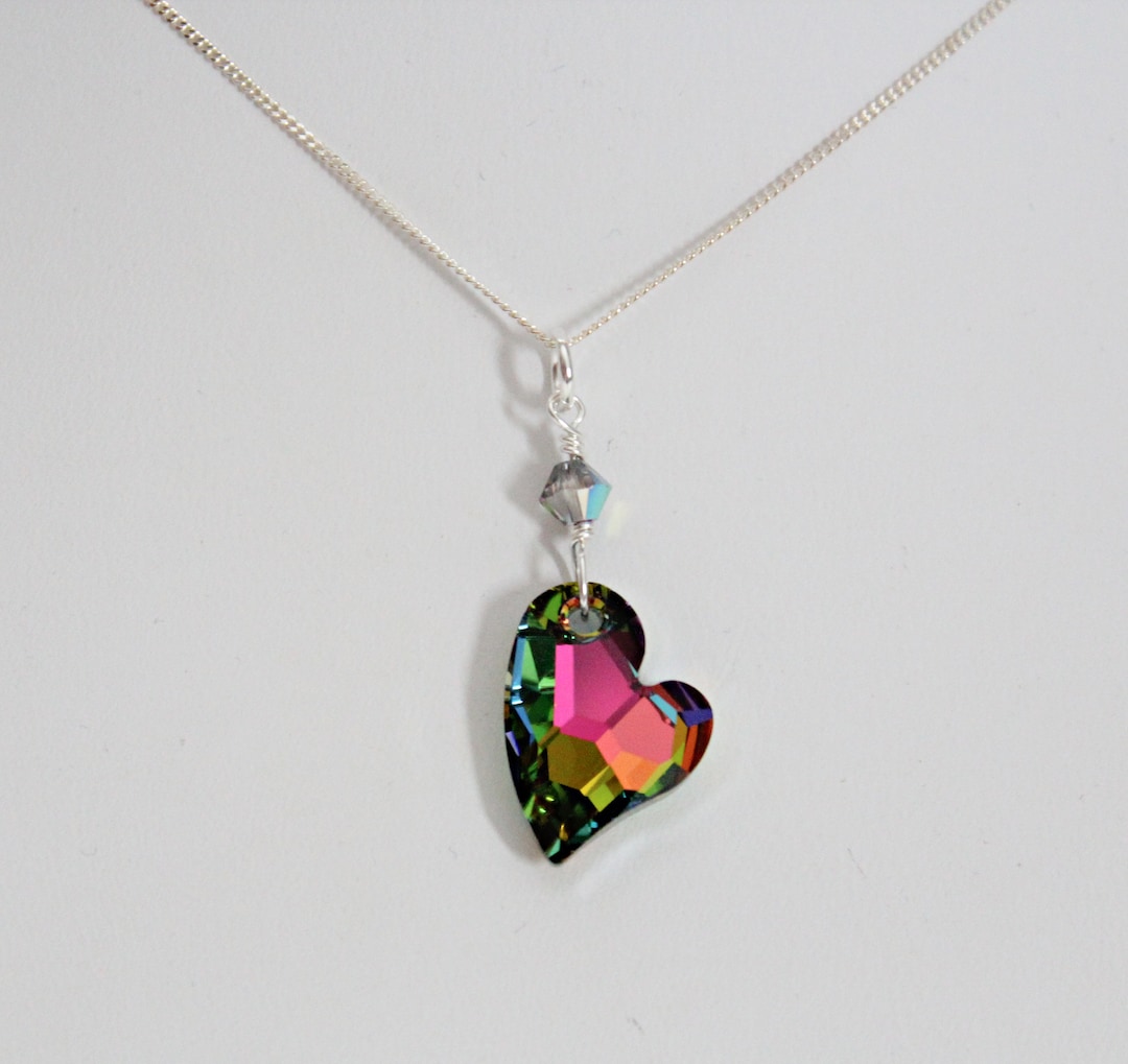 Rainbow Crystal Heart Pendant, Valentines Day Necklace, Color Changing ...