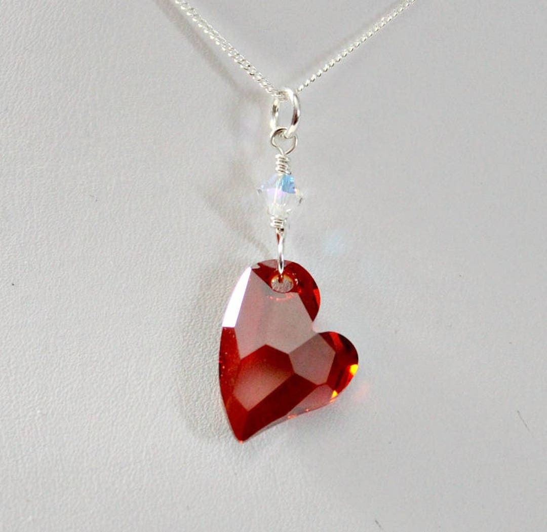 Red Crystal Heart Necklace, Swarovski Heart Pendant, Valentines for ...
