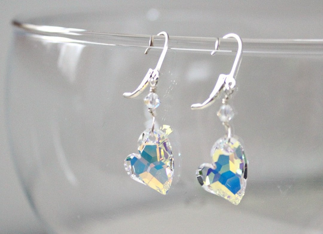 Clear Swarovski Heart Earrings, Valentine for Women, Crystal ...