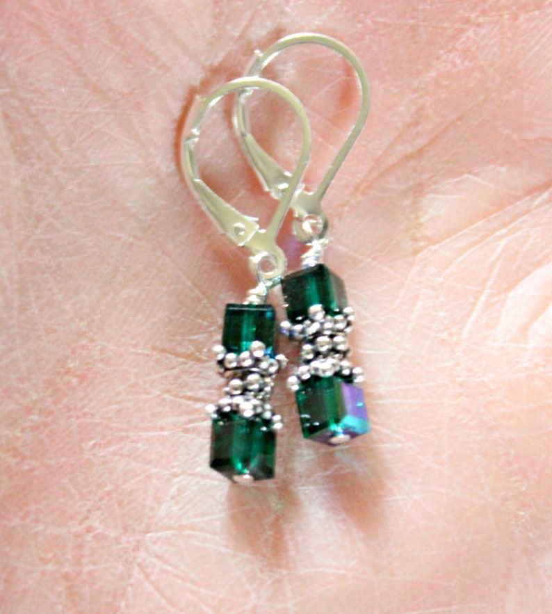 May Birthstone Earrings Emerald Earrings Silver Swarovski - Etsy Sweden