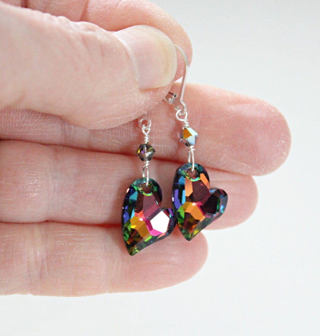Iridescent Heart Earrings, Valentine Gift for Her, Vitrail Medium ...