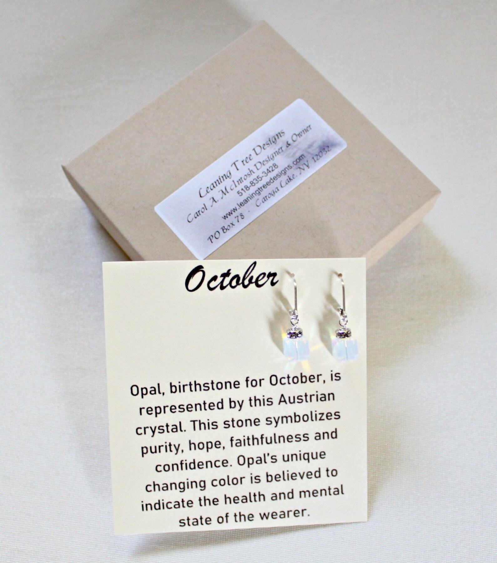 October Birthstone Earrings, Opal Swarovski Cubes, Unique Birthday ...