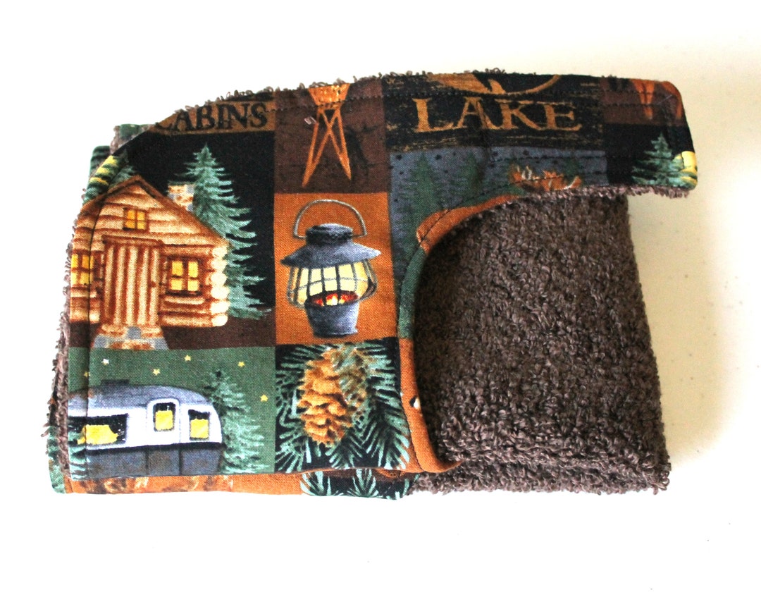 Reversible Adult Bib: Log Cabin Print, Brown Terry Cloth Clothes ...