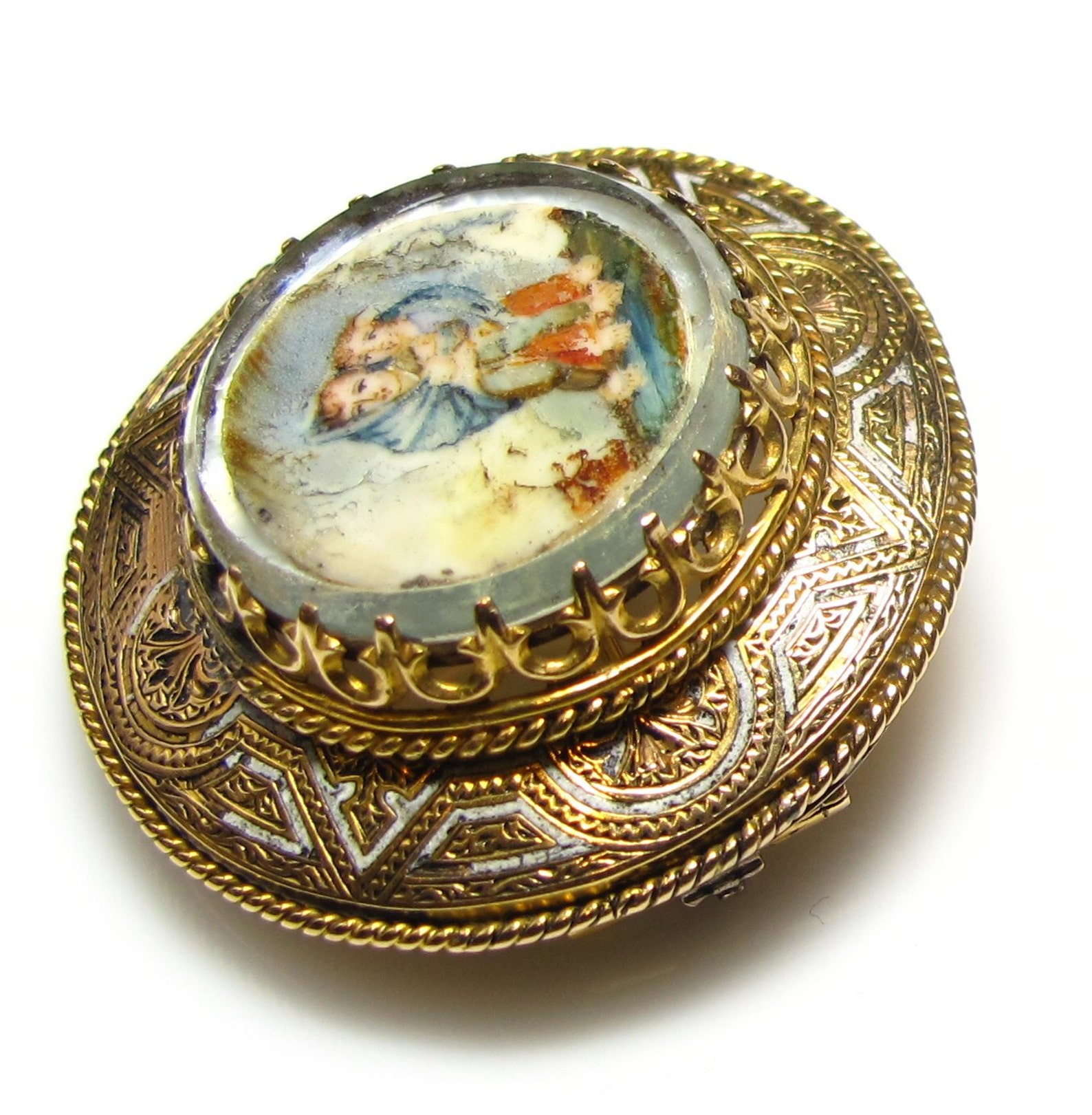 Victorian Brooch 1870's Hand Painted Enamel 18k Yellow | Etsy