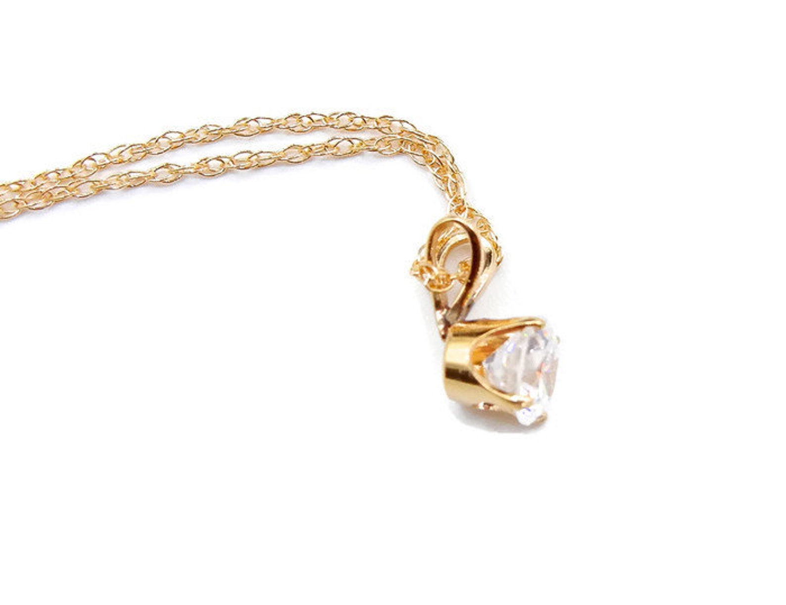 14K Yellow Gold Cubic Zirconia Pendant Necklace Round CZ | Etsy