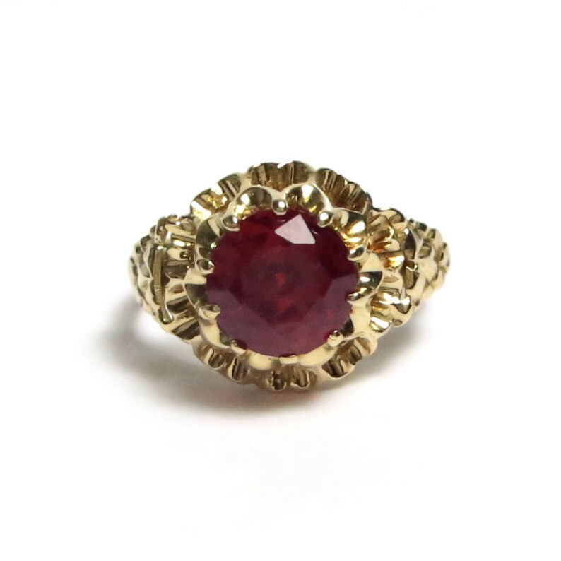 Anillo de rubí Oro amarillo de 14k Rubí rojo redondo - Etsy México