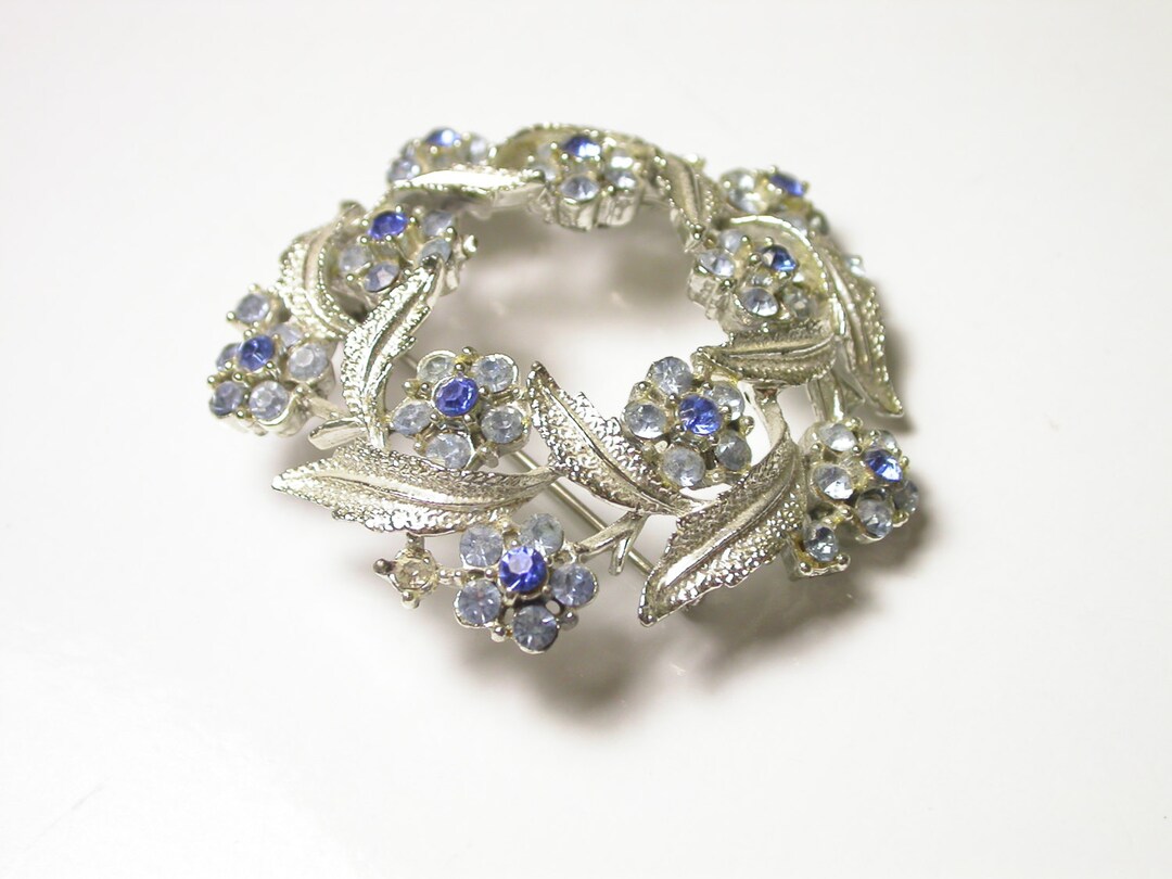 Coro Brooch - Vintage Floral Coro Pin - Silver Tone and Blue ...