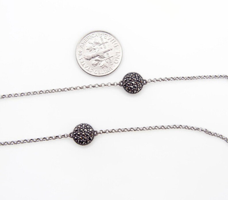 Sterling Silver Marcasite Long Chain 8 mm Round Marcasite | Etsy