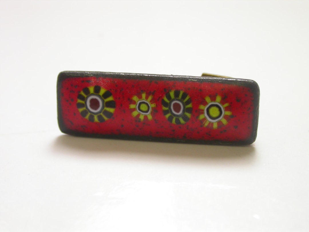 Red Tie Clip Vintage Red Rectangular Tie Tack Enamel Colorful Design ...