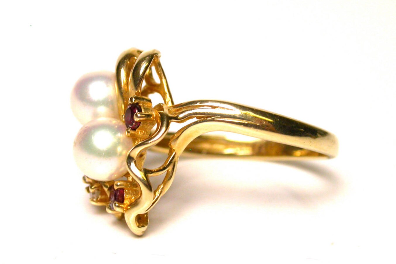 14k Yellow Gold Cultured Pearl Ruby and Diamond Ring Size 8 | Etsy