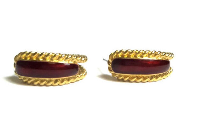 Trifari Gold Red Earrings Half Loop Earrings Post Back - Etsy