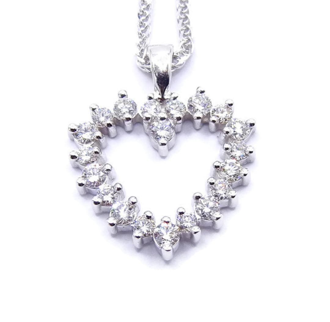 Diamond Heart Pendant Necklace - 14K White Gold Open Heart and Chain ...