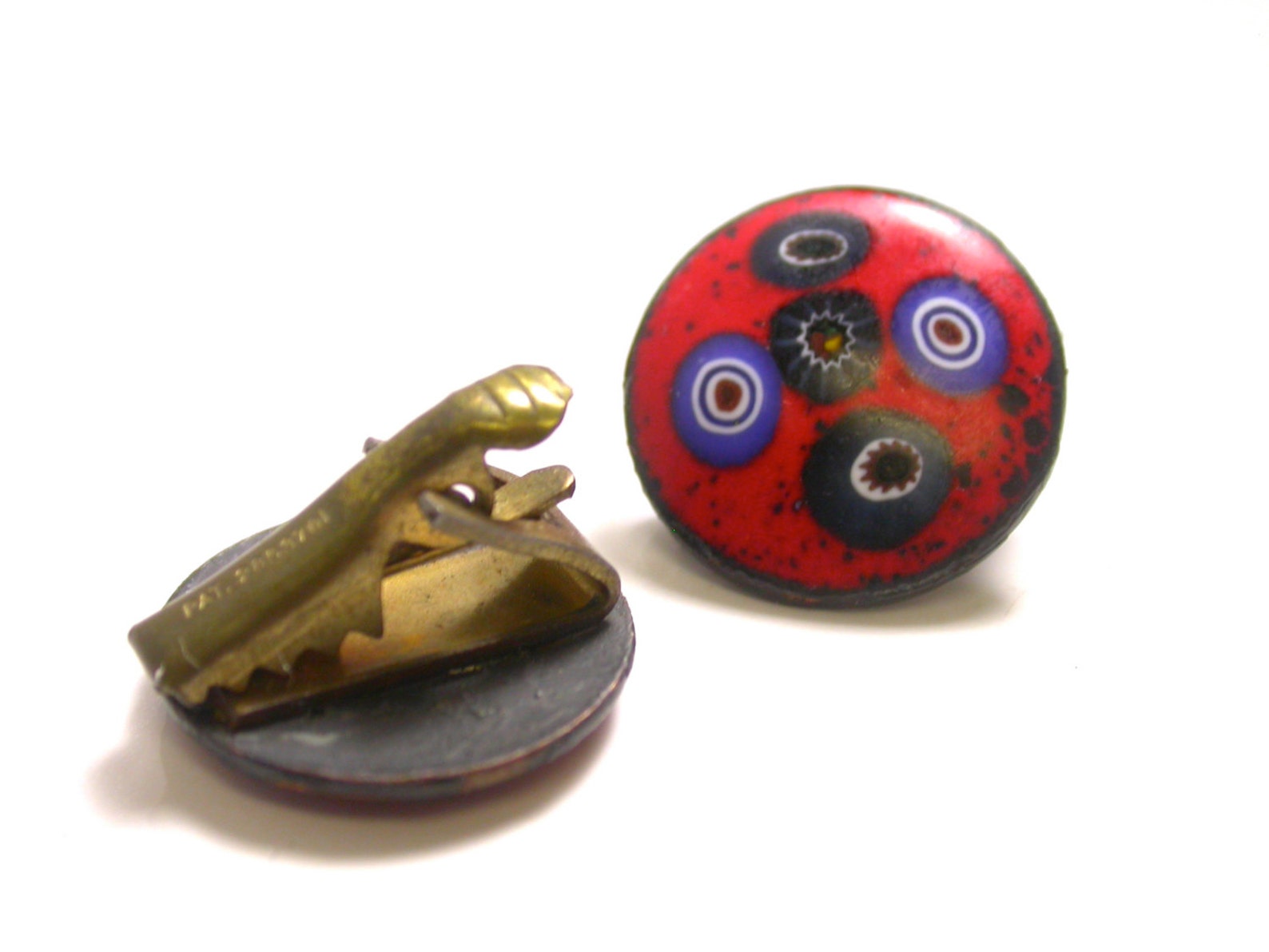 Tie Clips Pair of Red Tie Tack Clips With Colorful Design - Etsy