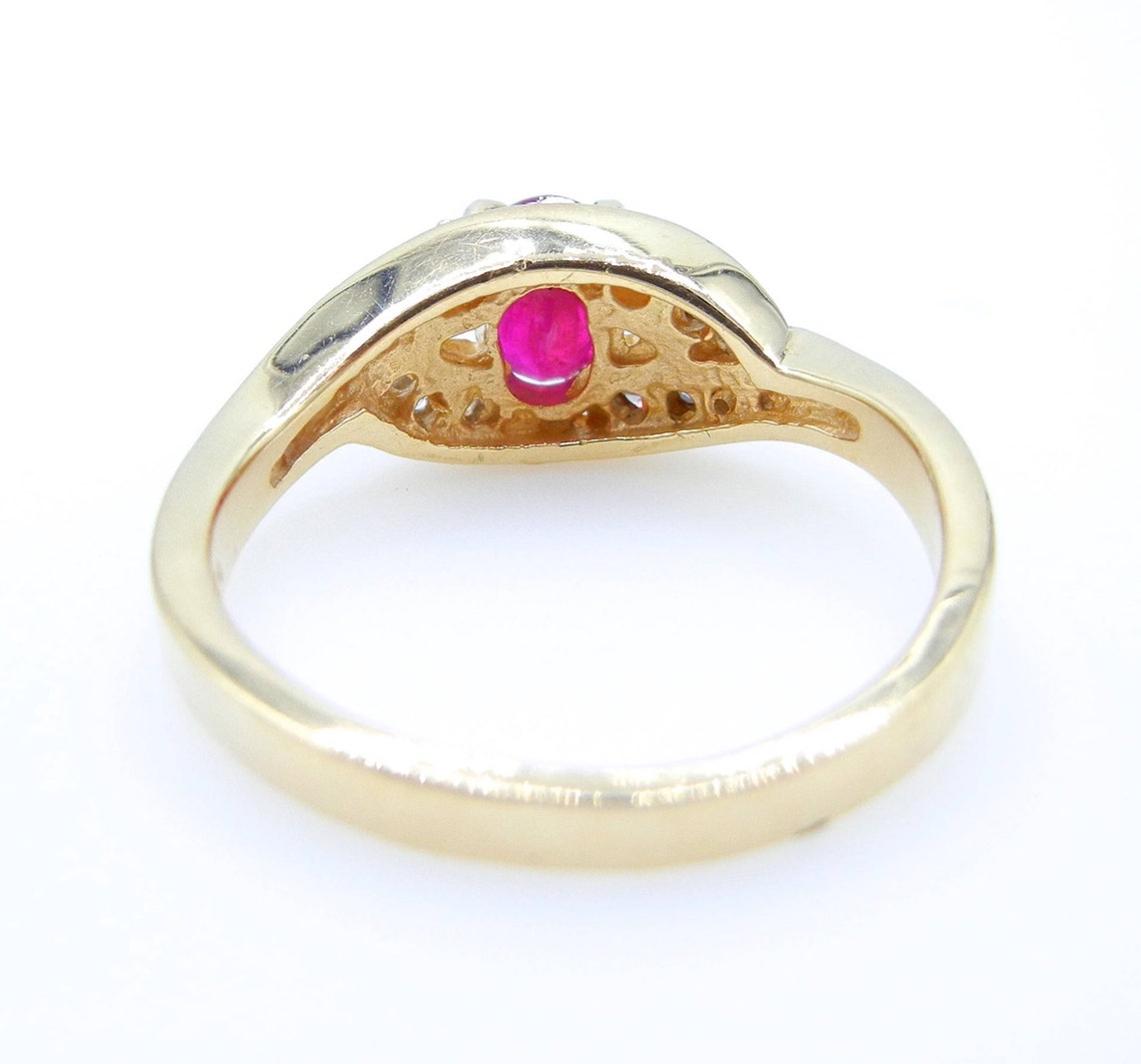 Vintage Ruby and Diamonds Ring 14k Yellow Gold with Faceted | Etsy