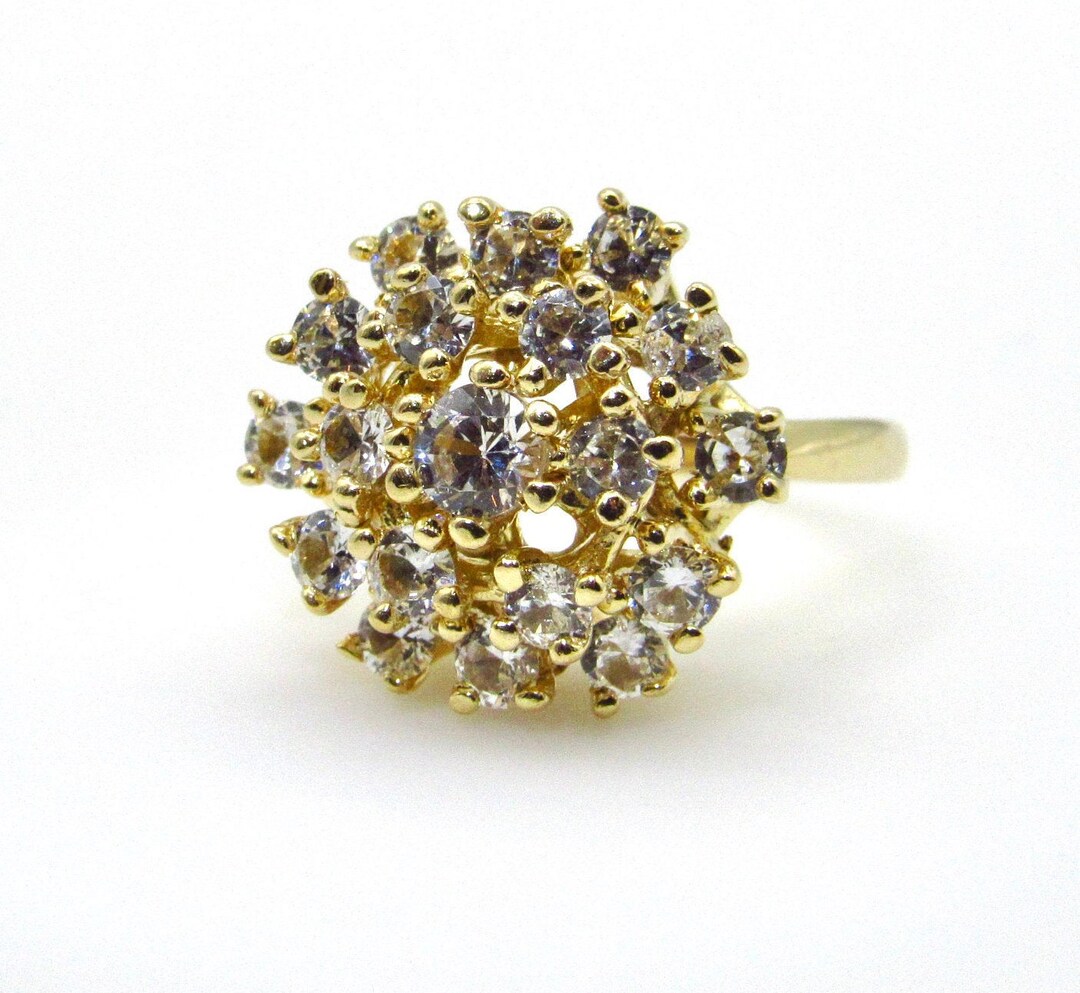 14K Yellow Gold Cubic Zirconia Ring - Size 7 - Cocktail Ring - Cluster ...
